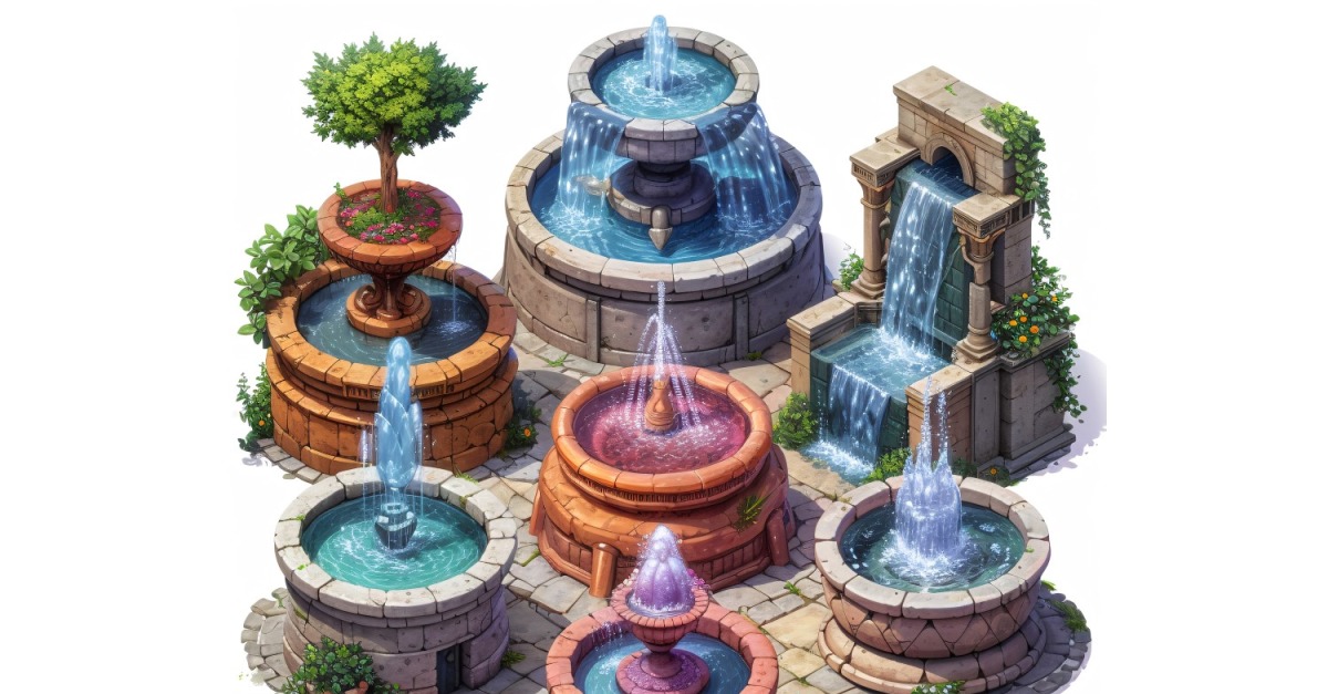 Fountains Set of Video Games Assets Sprite Sheet 7