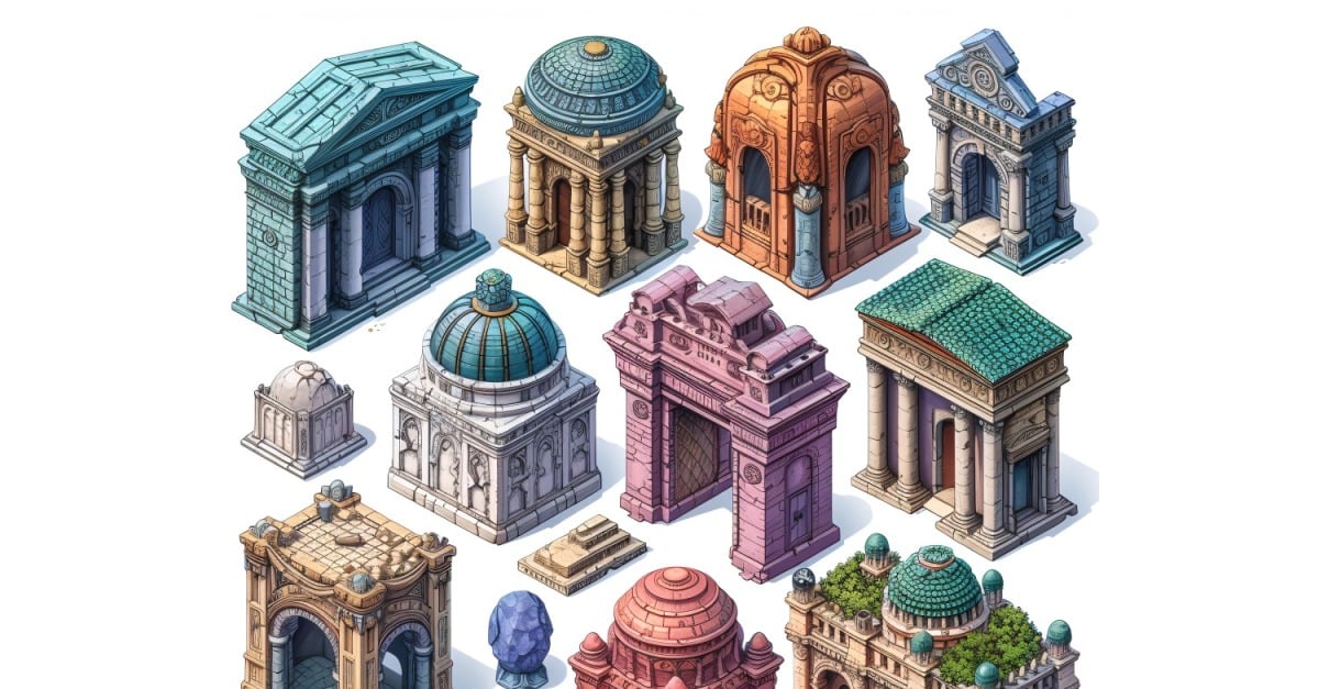 Grand theatre Set of Video Games Assets Sprite Sheet White background 1