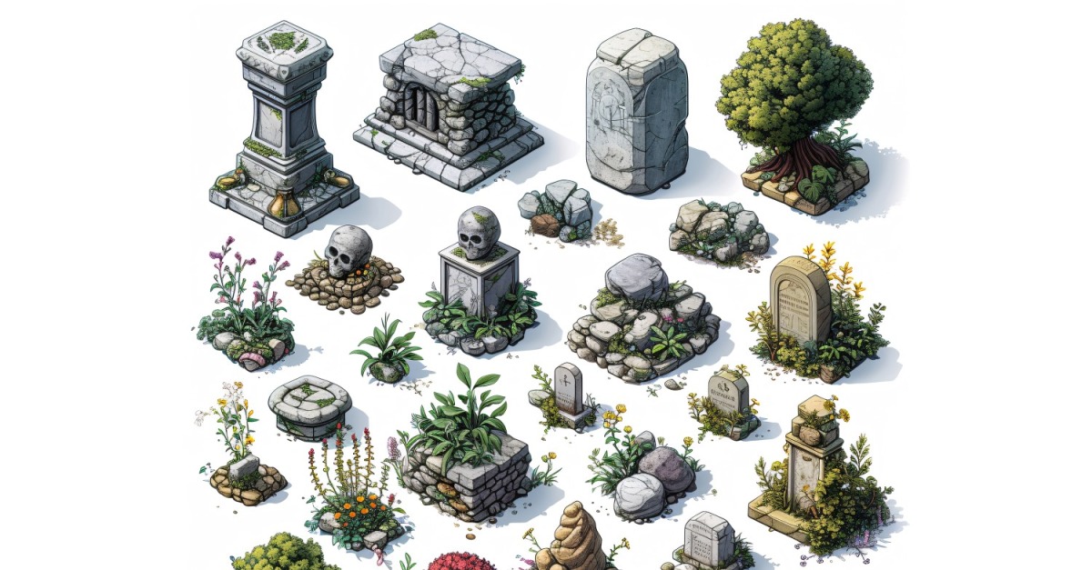 Graveyard Set of Video Games Assets Sprite Sheet 2