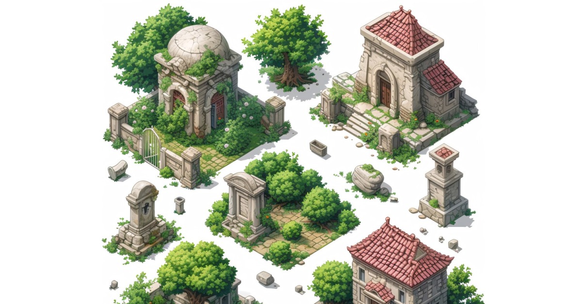 Graveyard Set of Video Games Assets Sprite Sheet 3