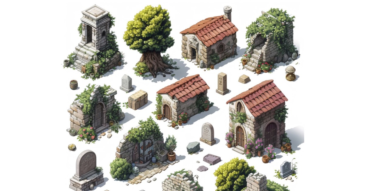 Graveyard Set of Video Games Assets Sprite Sheet 4