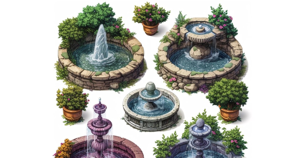 City fountains Set of Video Games Assets Sprite Sheet 4
