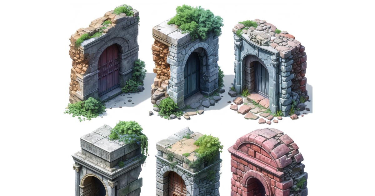 Entrance to catacombs Set of Video Games Assets Sprite Sheet 03.