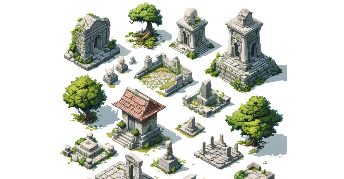 Graveyard Set of Video Games Assets Sprite Sheet 04