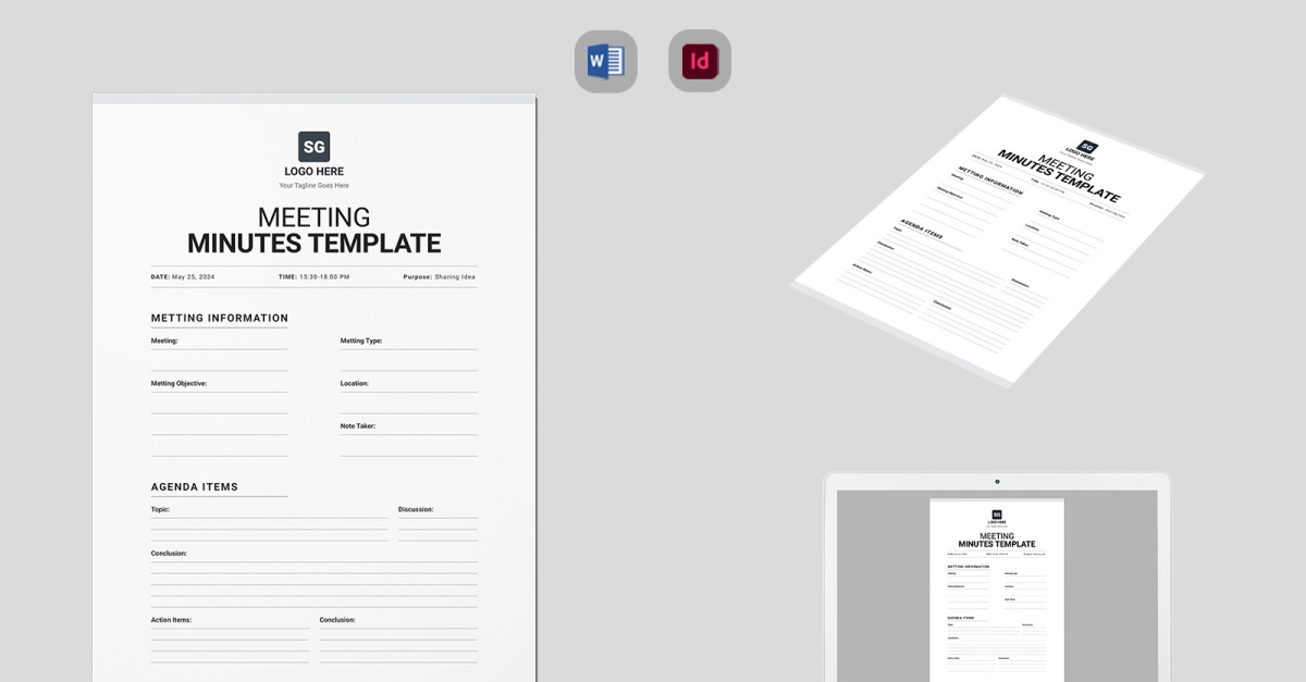 Modèle de procès-verbal de réunion MS Word et Indesign