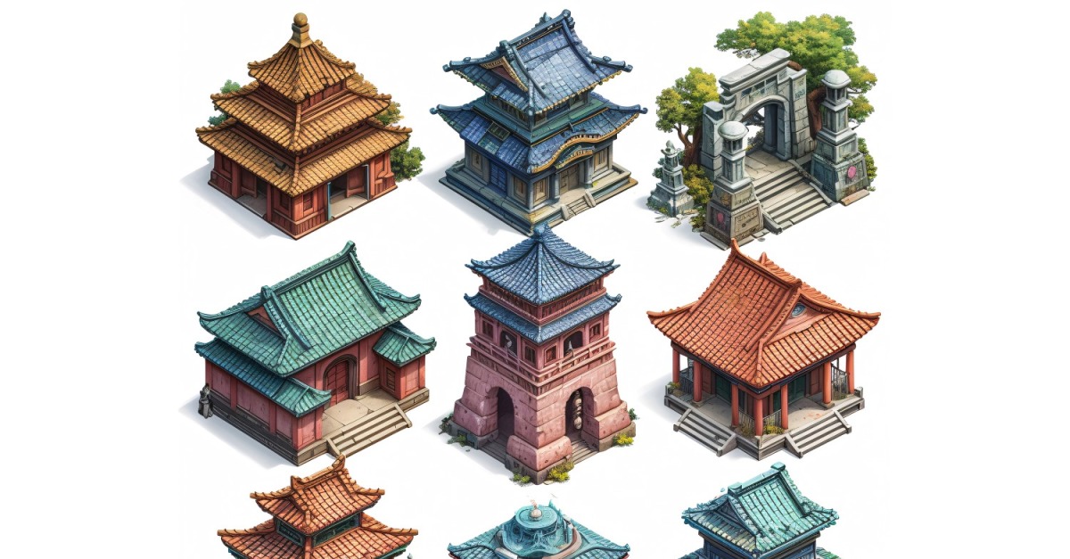 Temple Set of Video Games Assets Sprite Sheet 4