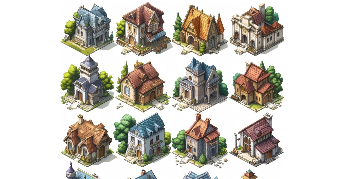 Fantasy Buildings Set of Video Games Assets Sprite Sheet 230