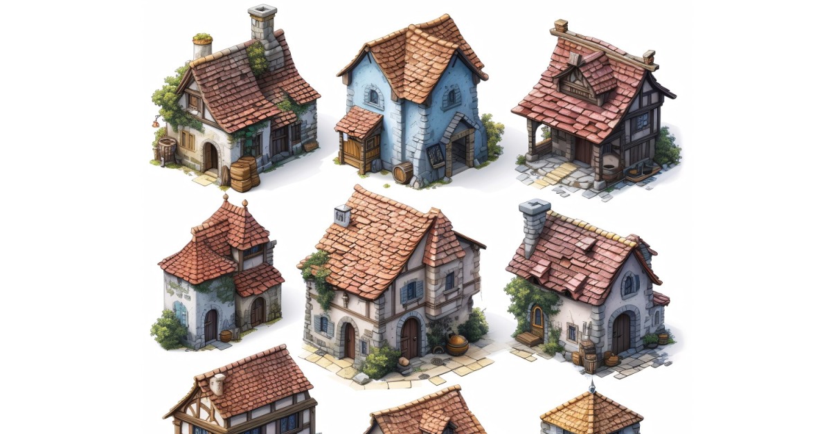 Fantasy Buildings Set of Video Games Assets Sprite Sheet 235