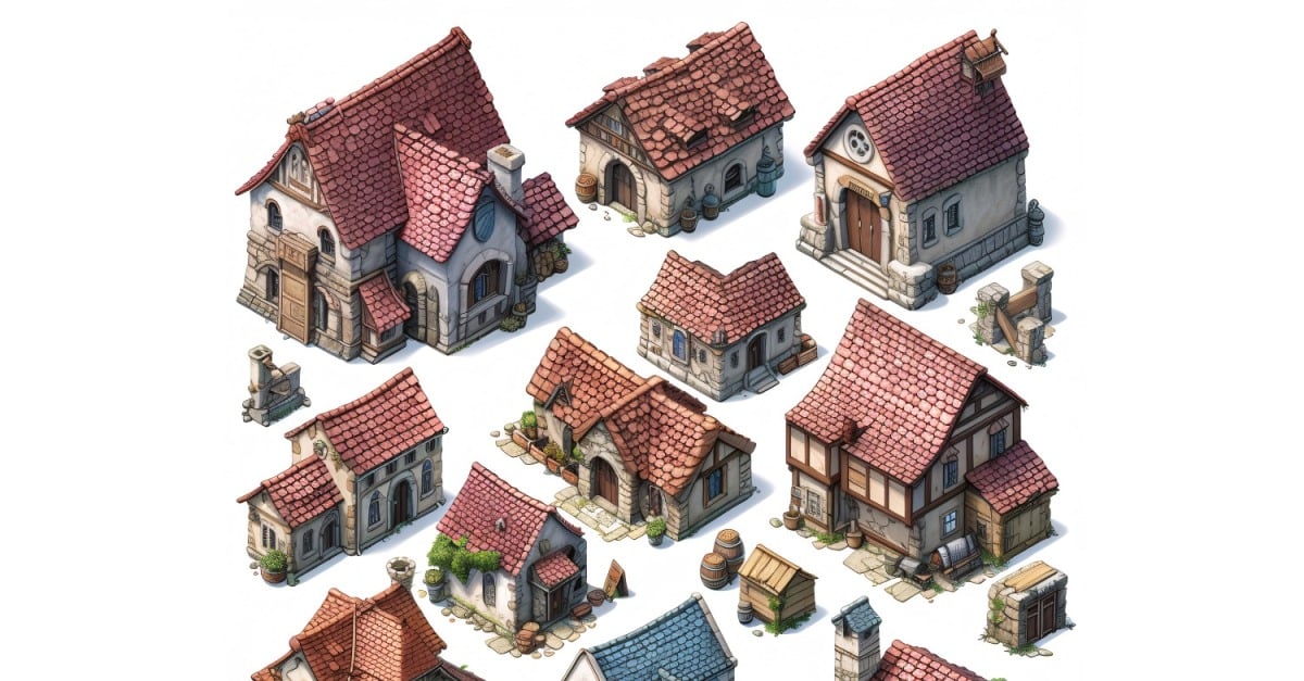 Fantasy Buildings Set of Video Games Assets Sprite Sheet 241