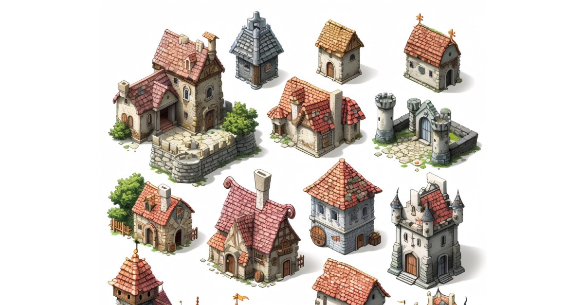 Fantasy Buildings Set of Video Games Assets Sprite Sheet 247