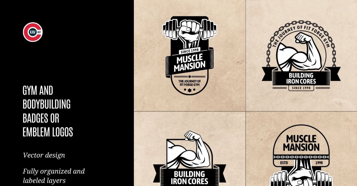 Badges ou logos emblèmes pour salle de sport et musculation