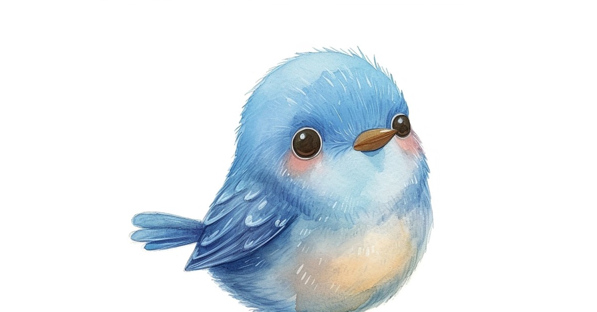 Cute bluebird Baby Watercolor Handmade illustration 2
