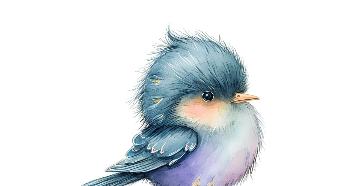 Cute starling Bird Baby Watercolor Handmade illustration 4
