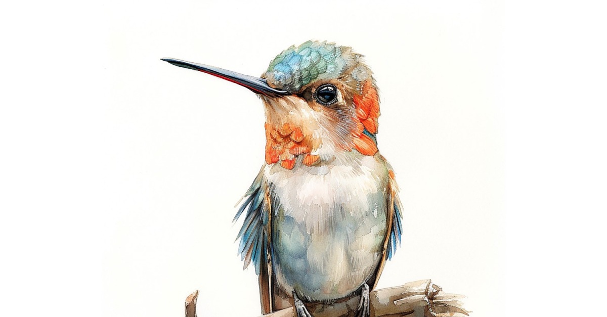 Mignon colibri bébé aquarelle illustration faite à la main 1