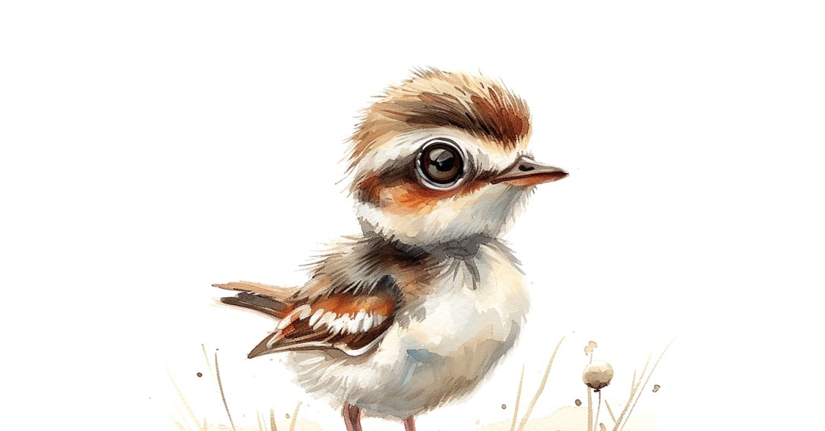 Cute Killdeer Bird Baby Watercolor Handmade illustration 1