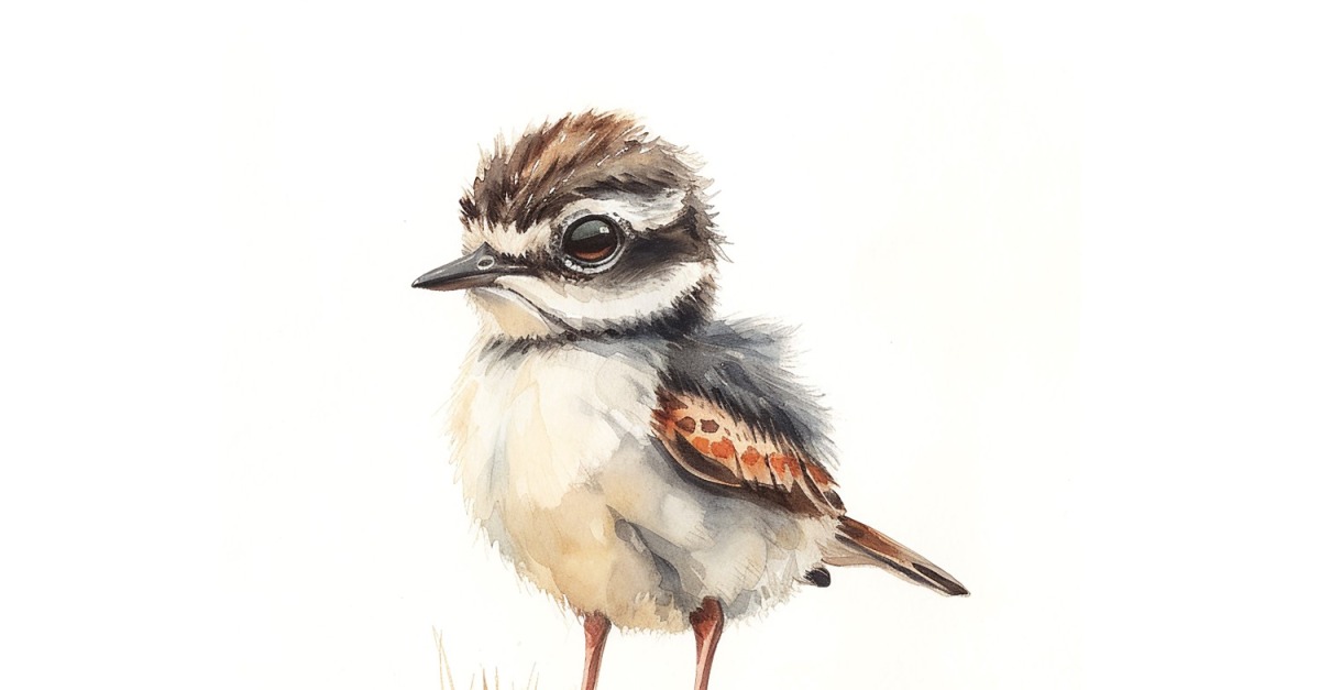 Cute Killdeer Bird Baby Watercolor Handmade illustration 2
