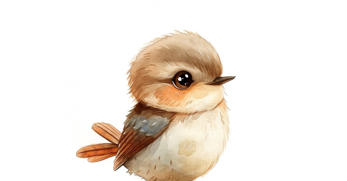 Cute Mockingbird Bird Baby Watercolor Handmade illustration 1