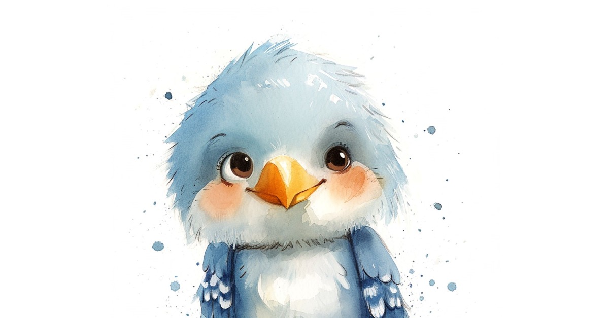 Cute Eagle Bird Baby Watercolor Handmade illustration 1.