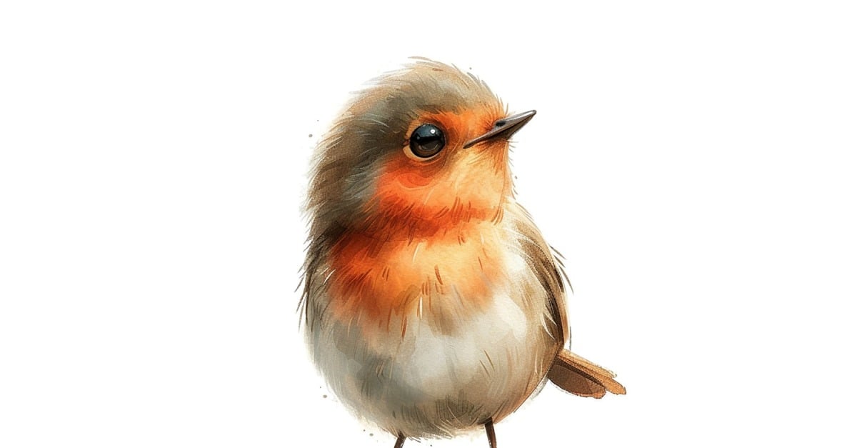 Cute Robin Bird Baby Watercolor Handmade illustration 4.