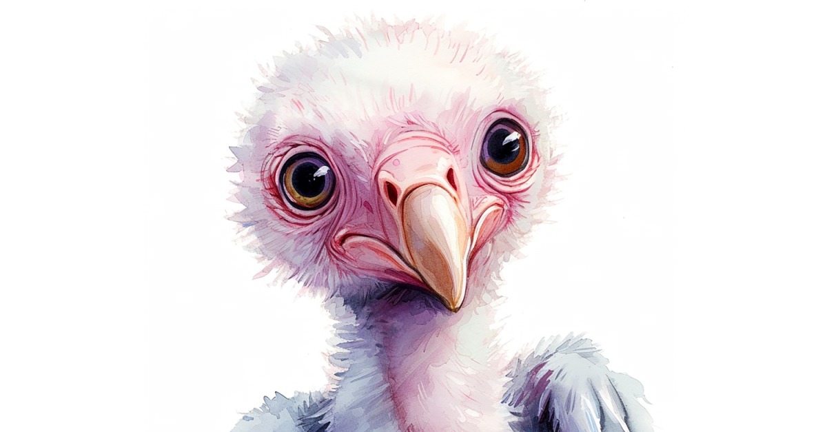 Lindo Buitre Pájaro Bebé Acuarela Ilustración hecha a mano 2