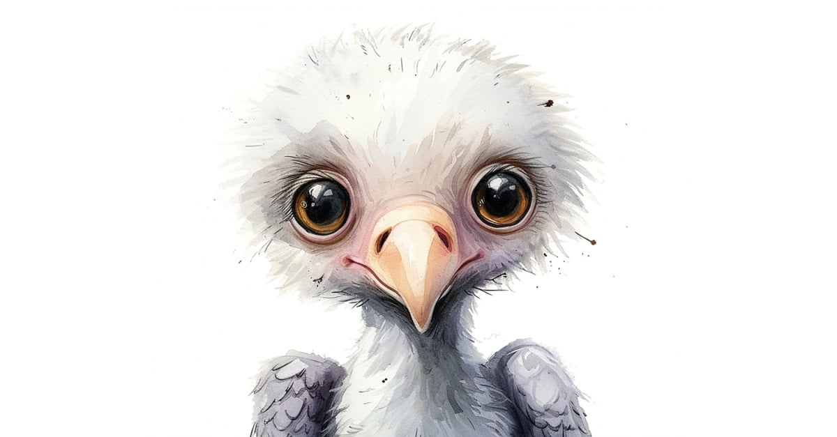 Lindo Buitre Pájaro Bebé Acuarela Ilustración hecha a mano 4