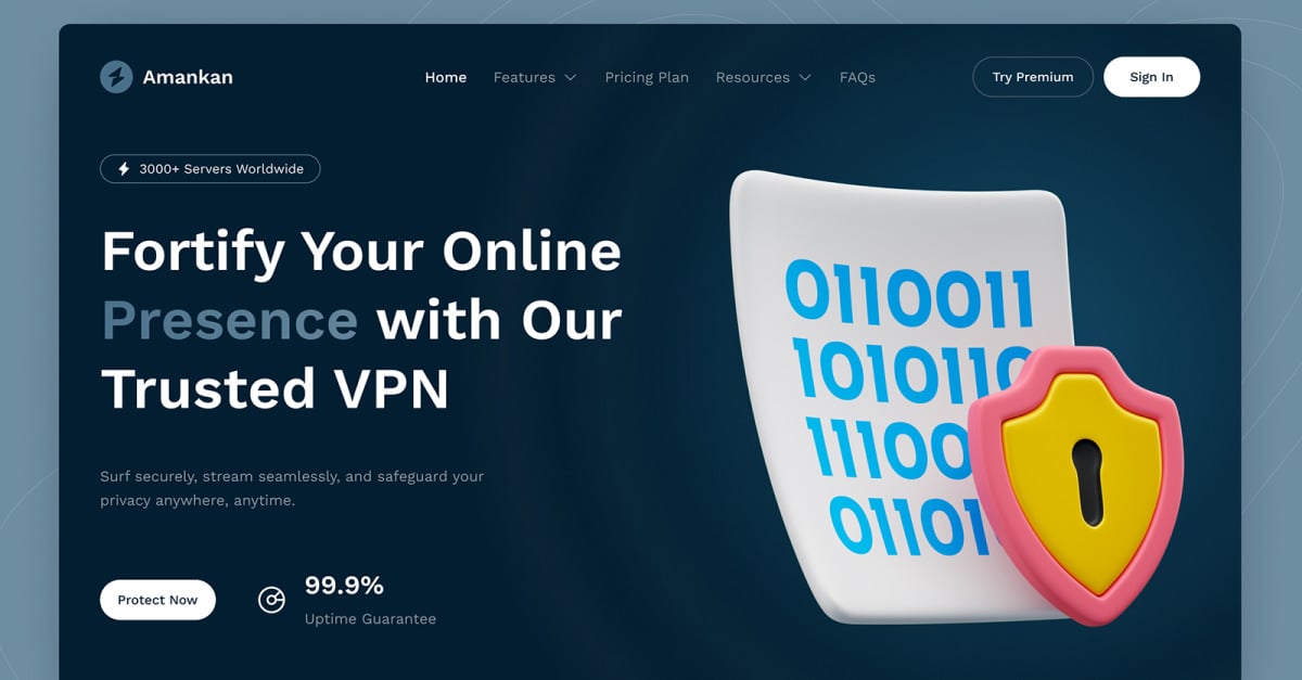 Amankan - VPN Hero Section Figma Template - TemplateMonster