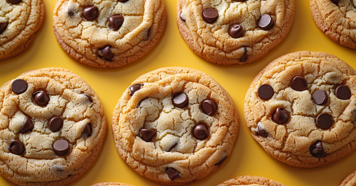 Collage de biscuits aux pépites de chocolat sur fond jaune 73