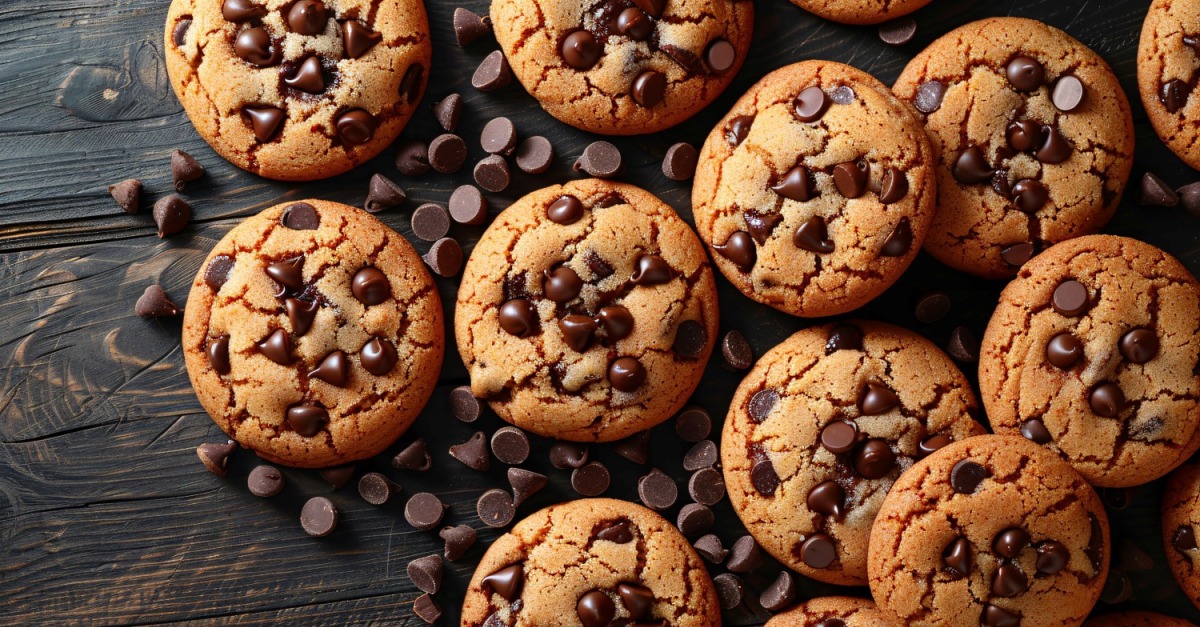 Collage de biscuits aux pépites de chocolat sur table en bois 70