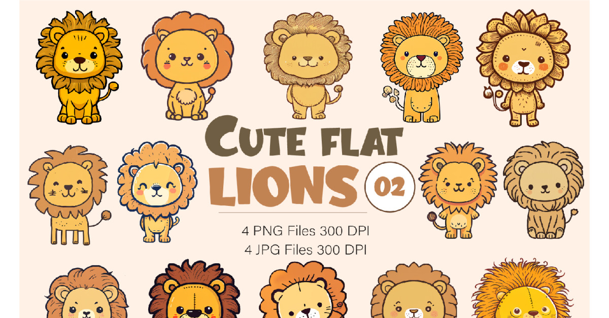 Cute flat lions 02. TShirt Sticker. #422899 - TemplateMonster