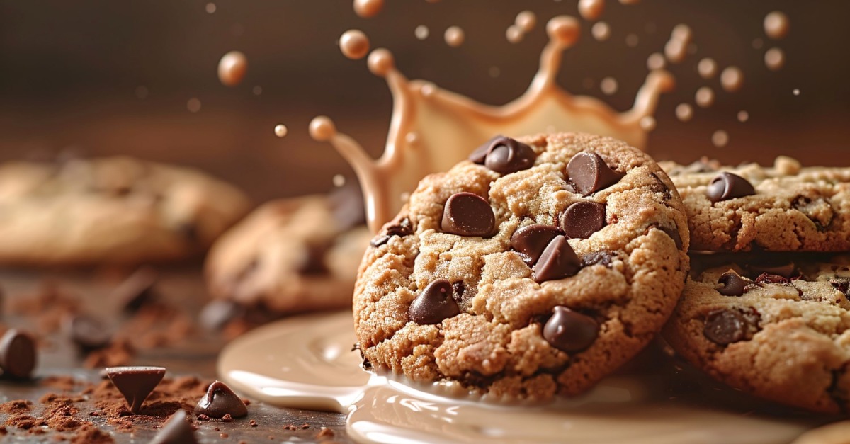 Floating Chocolate chip cookies with milk splashes 82