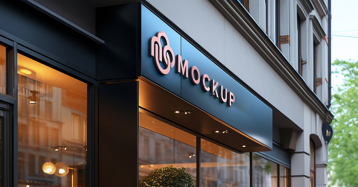 Realistic 3d sign logo mockup on shop facade building 3d logo mockup on ...