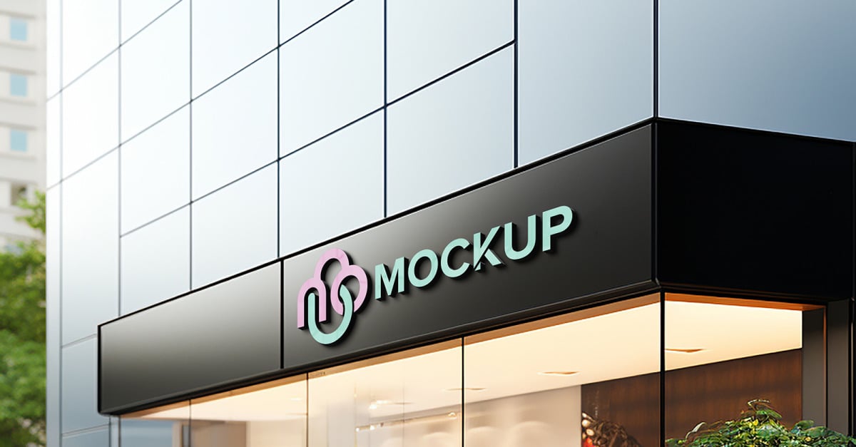 Logo mockup black office store sign building realistic 3d logo mockup ...