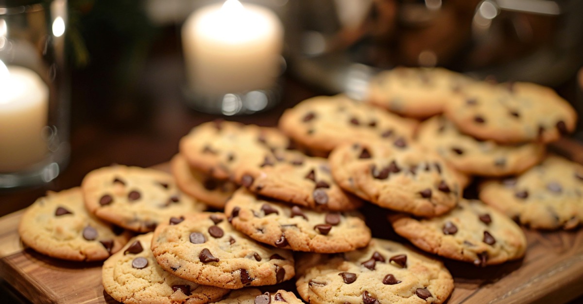 Collage de biscuits aux pépites de chocolat sur plateau en bois 209