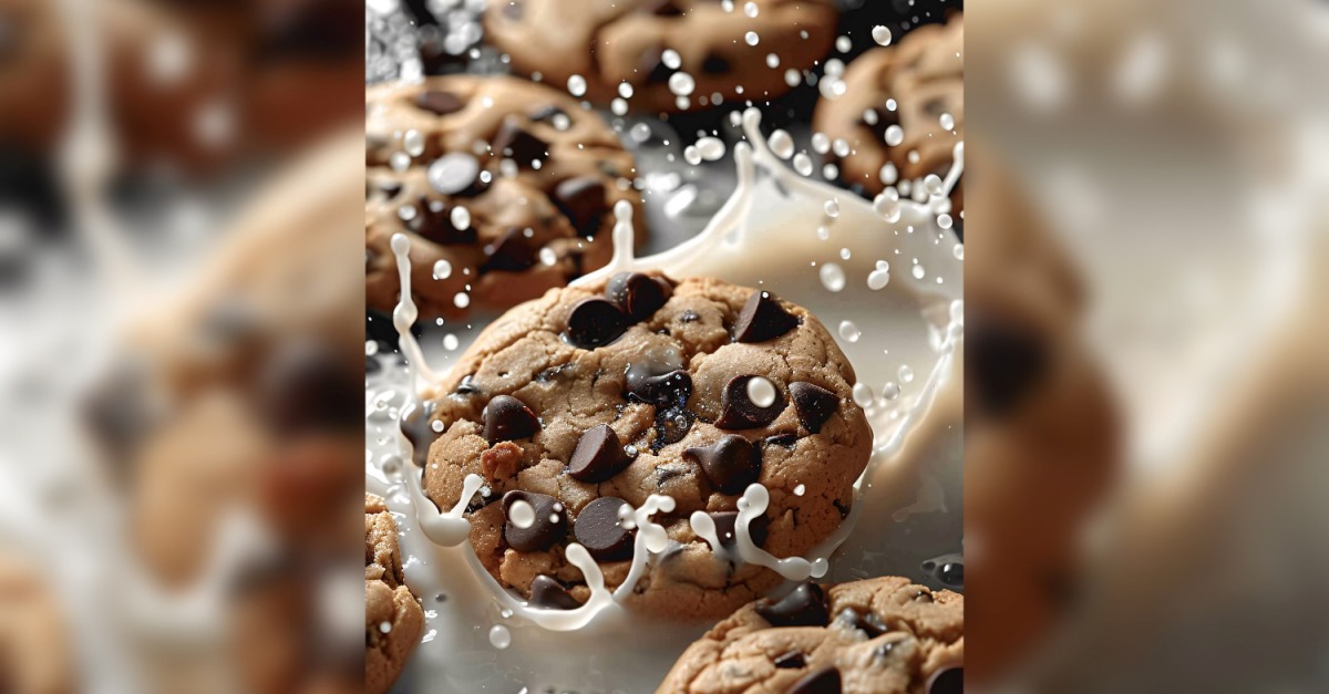 Floating Chocolate chip cookies with milk splashes 74