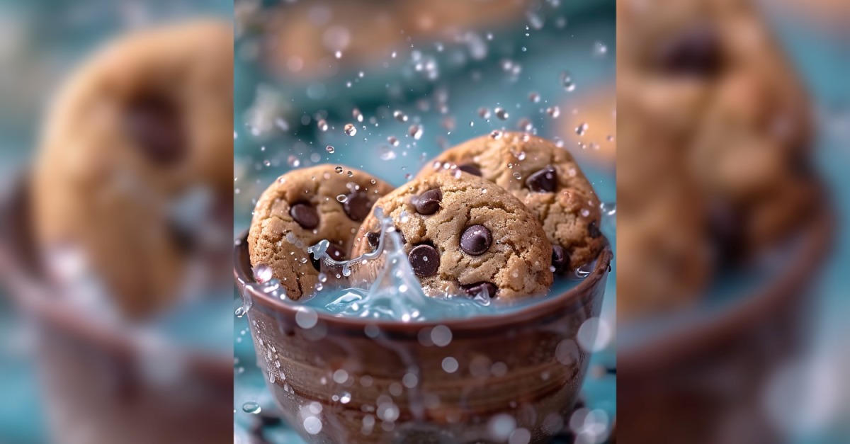 Floating Chocolate chip cookies with milk splashes 78.