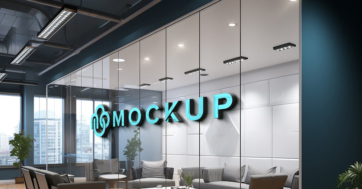 Logo mockup on office glass partition 3d logo mockup on glass wall indoor