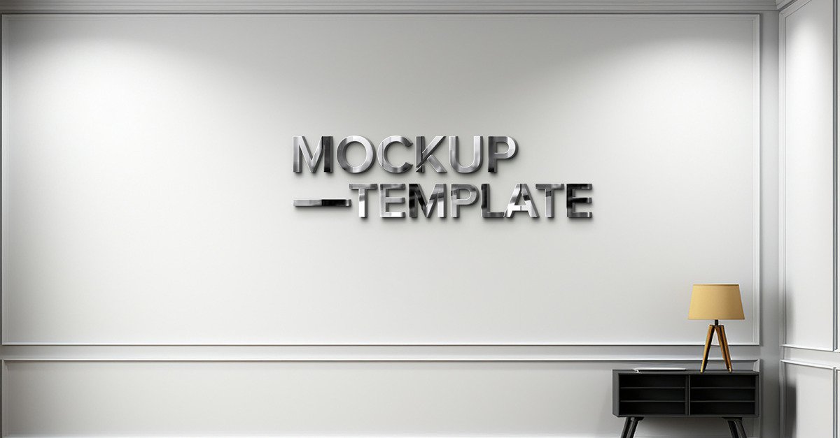 Wall logo mockup with minimalist interior design 3d indoor white wall ...