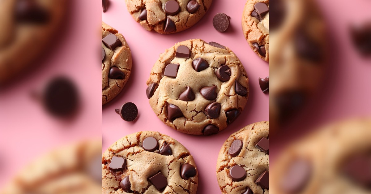 Collage de biscuits aux pépites de chocolat sur fond rose 231