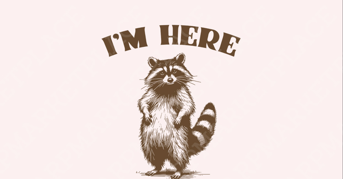 Funny Grumpy Raccoon I'm Here You're Welcome Hand Drawn Instant Download PNG