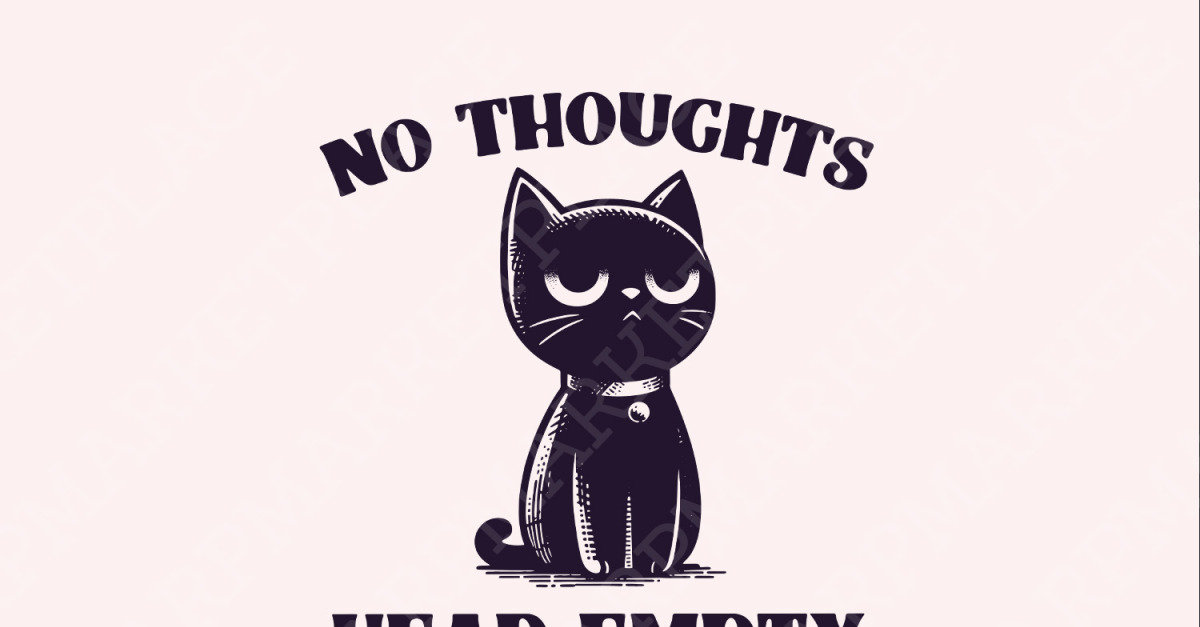 No Thoughts Head Empty Black Cat, Kawaii Funny Black Kitty, Holographic ...