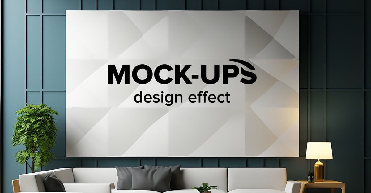 3d wall sign board indoor black logo mockup with sofa