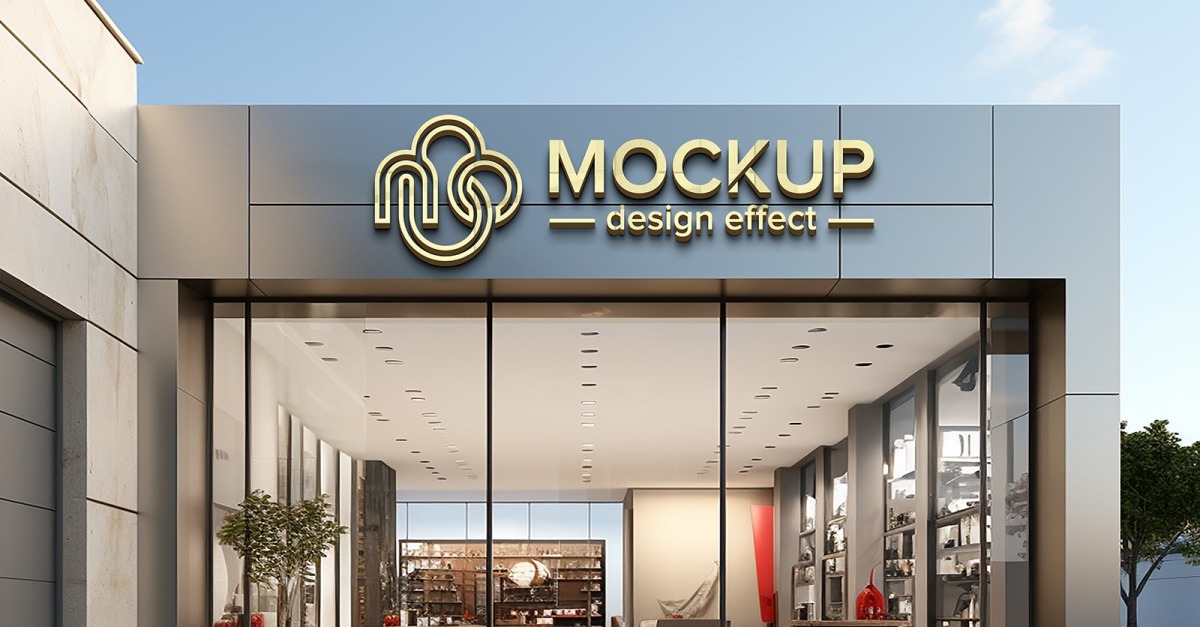 3D 正面标志模型 现代立面镀铬标志 3D 标志店面标志模型 #423873 - TemplateMonster