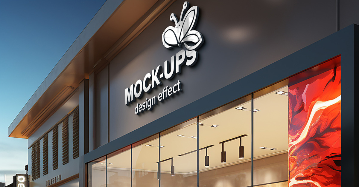 3d 镀铬标志模型 灰色门面标志 店铺 3d 正面标志模型 现代门面标志 - TemplateMonster