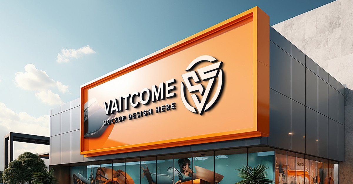 Premium psd 3d modern facade sign logo mockup 3d logo mockup on yellow ...