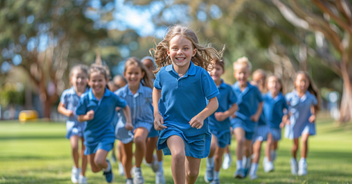 Enfants courant dans la cour de récréation de l'école 92