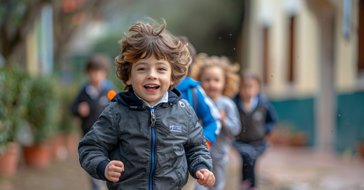 Enfants courant dans la cour de récréation de l'école 198