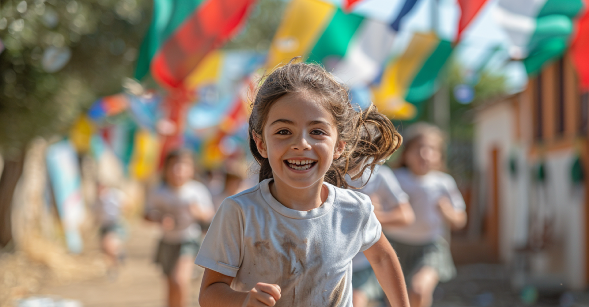 Enfants courant dans la cour de récréation de l'école 199