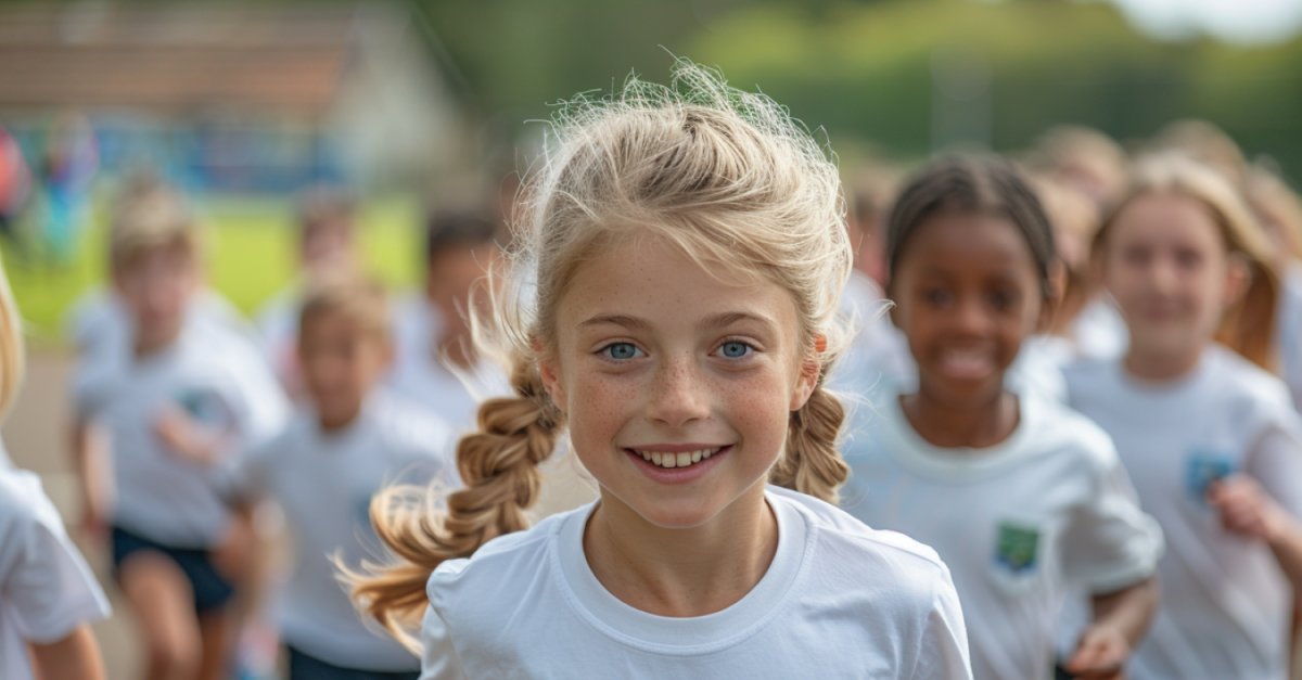 Enfants courant dans la cour de récréation de l'école 370