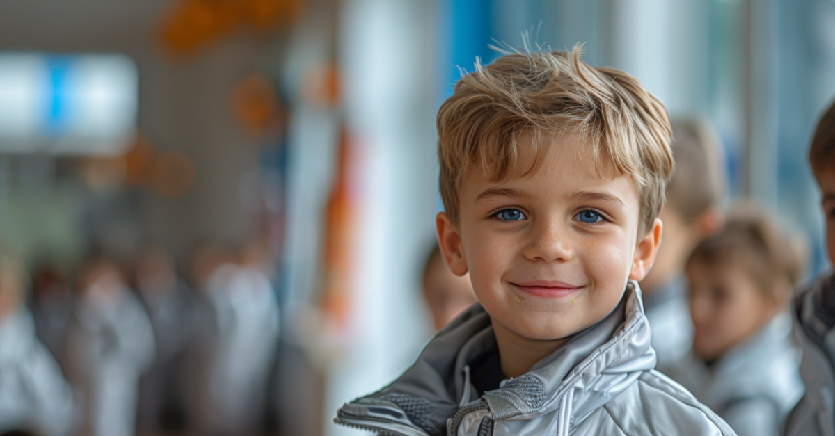 Kids wearing school uniform white shirts and grey pants 371