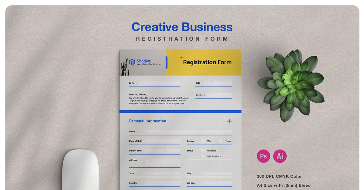Formulaire d'inscription d'entreprise créative